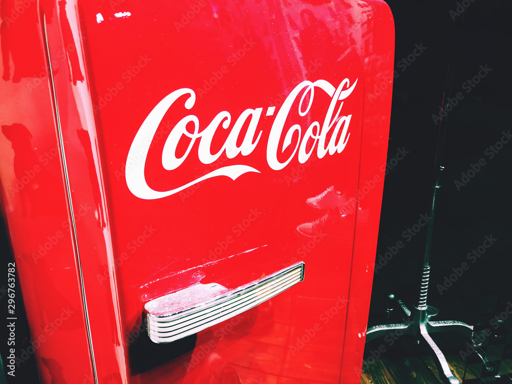 Coca Cola logo on a coke red retro fridge Stock Photo | Adobe Stock