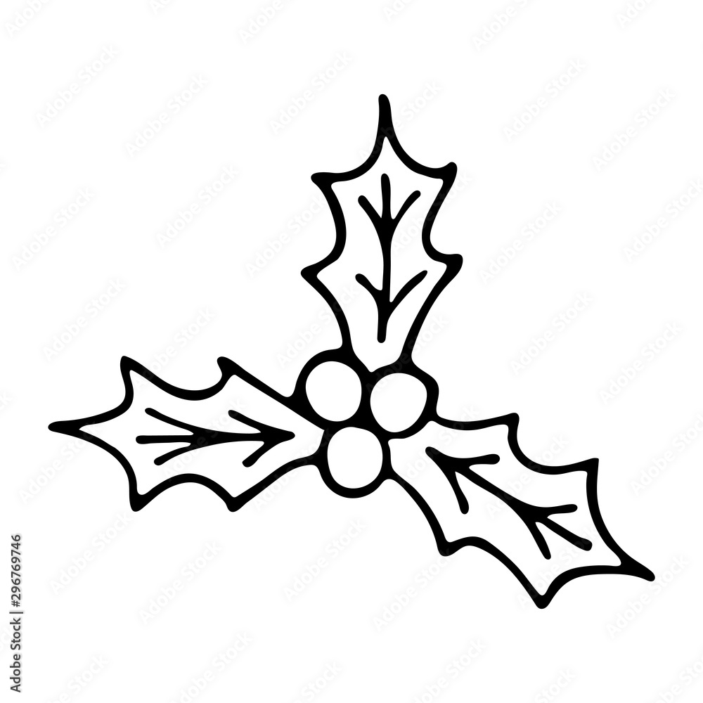 Vector hand drawn outline illustration of Christmas holly berry. Black ...