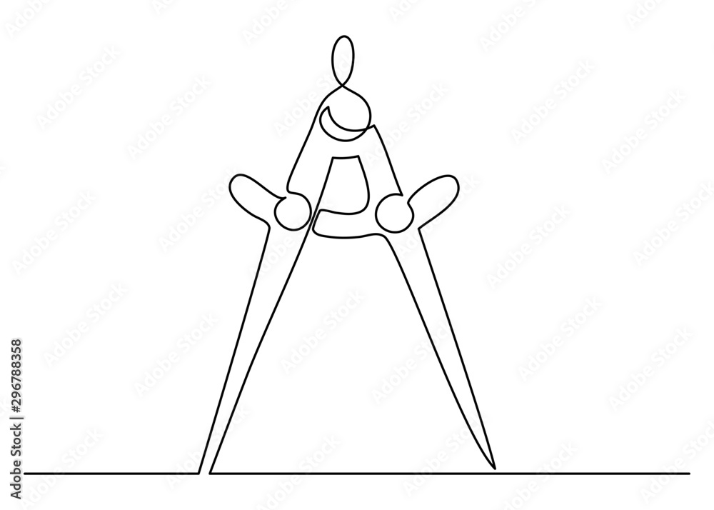 Continuous one line art drawing of compass divider Stock Vector | Adobe ...