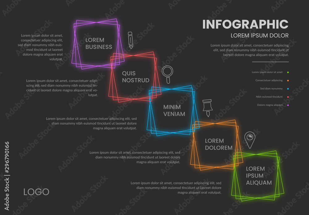 Neon Colorful Info Chart Layout Stock Template | Adobe Stock