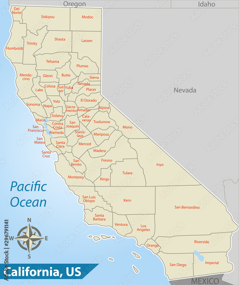 Map of state California, USA Stock Vector | Adobe Stock