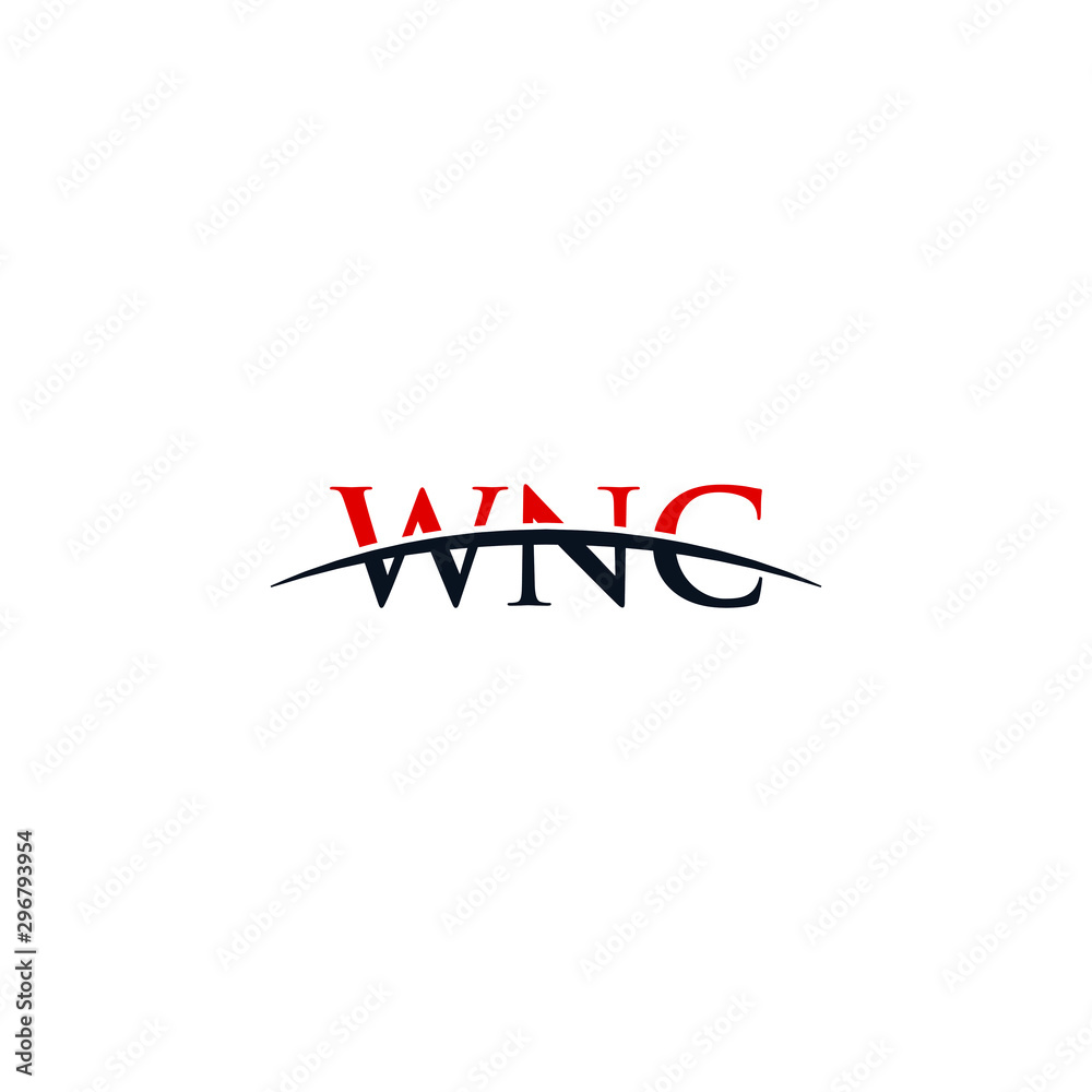 Initial letter WNC, overlapping movement swoosh horizon logo company ...
