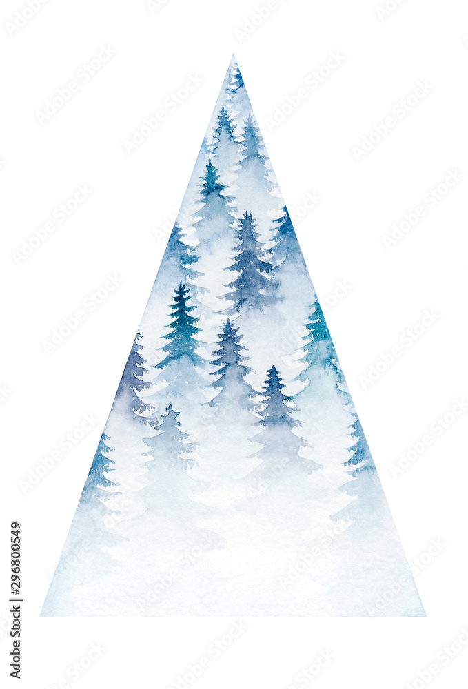 Watercolor forest in a triangle shape. Illustration isolated on white ...