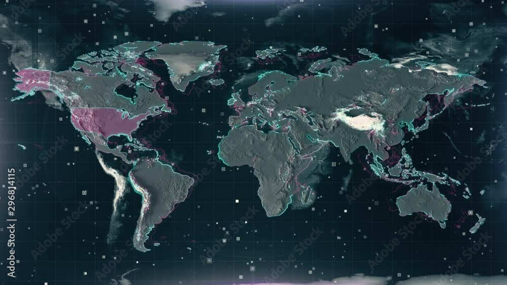 Glowing red USA Map on a textured Earth map with highlighted contours ...