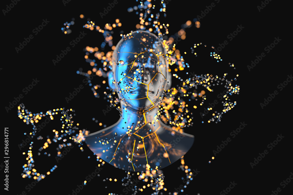 Blue metal human head with particles, 3d rendering. Stock Illustration ...