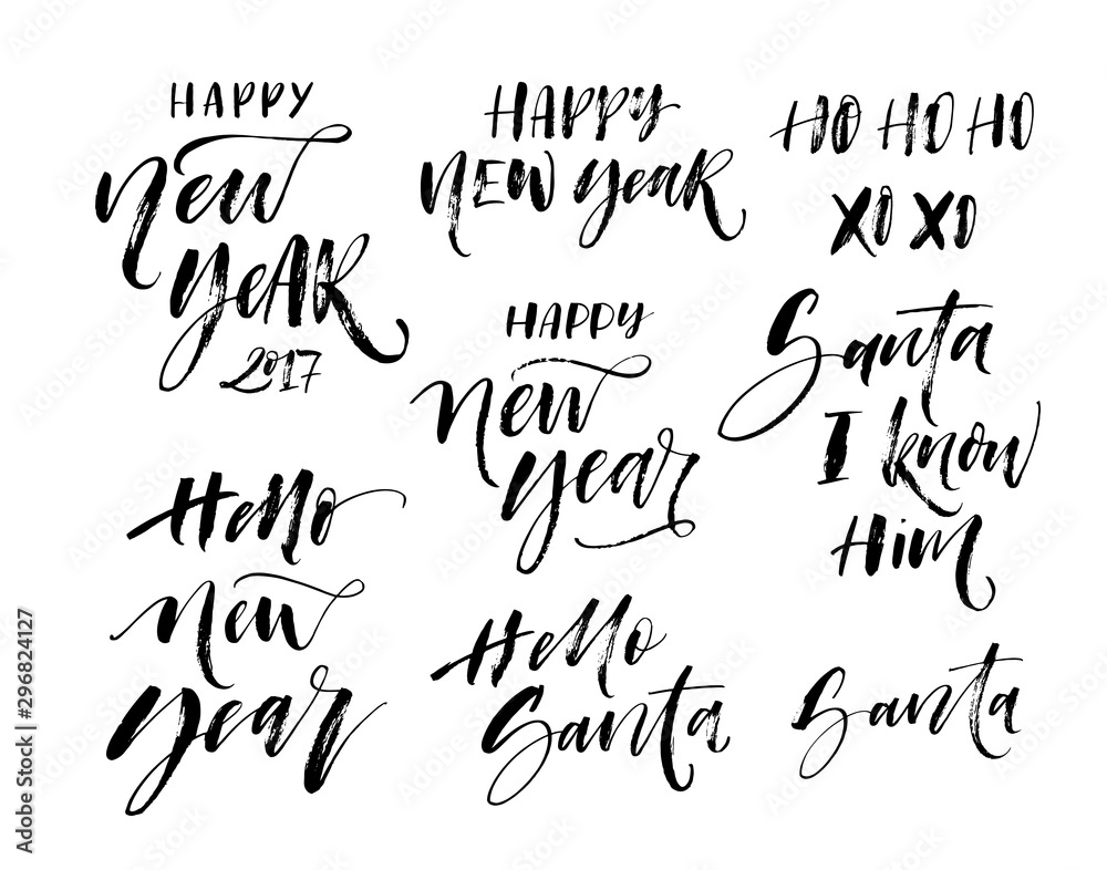 Collection of hand drawn holiday lettering. Hand drawn brush style ...