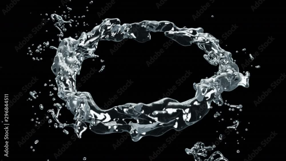 Water circle looping with reflections on black background, Water Splash ...