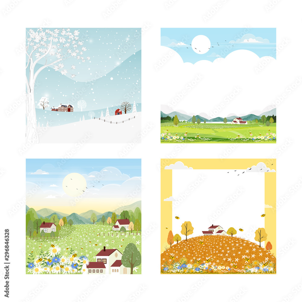Set landscape natural backgrounds of four seasons. Winter wonderland ...