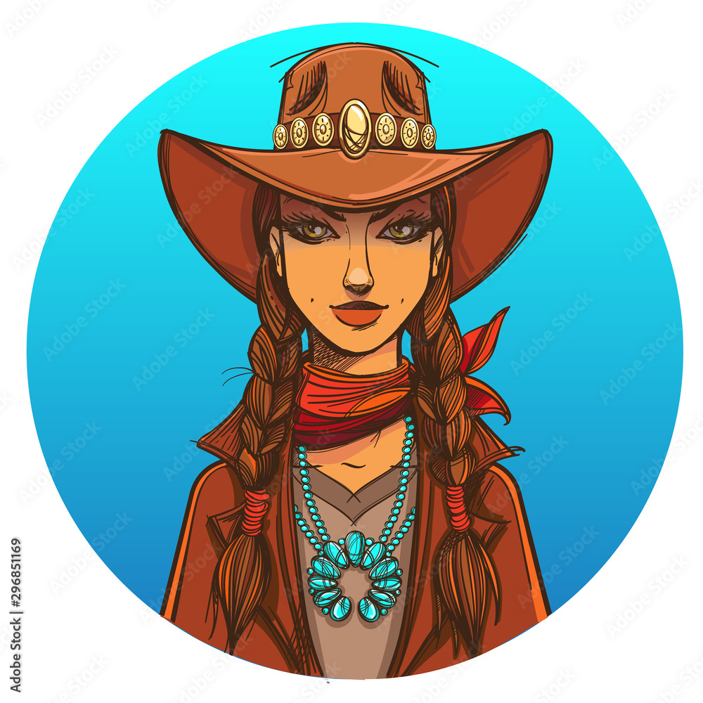 Girl in a cowboy hat. Portrait of a beautiful woman. Country style for ...