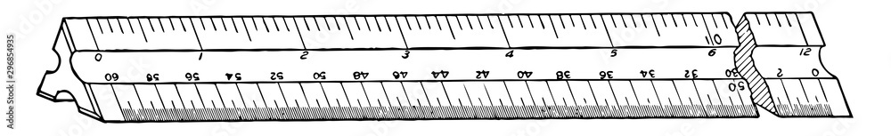 Engineer Scale Ruler fixed ratio of length vintage engraving. Stock ...