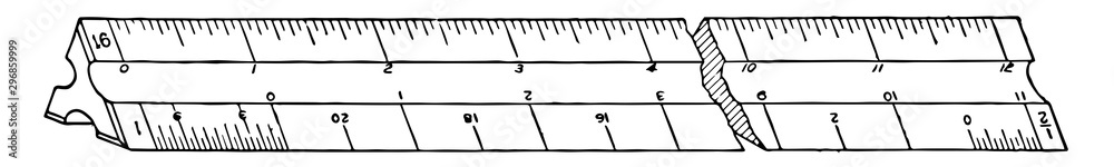 Architect Scale Ruler architectural drawings vintage engraving. Stock ...