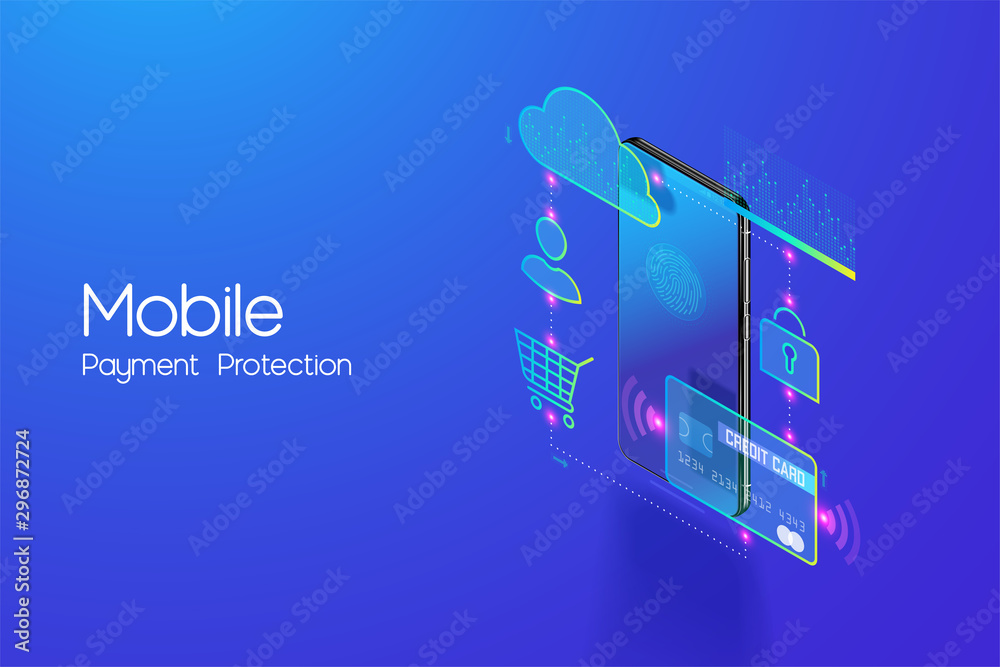 Online Mobile Banking and Internet banking isometric design concept ...