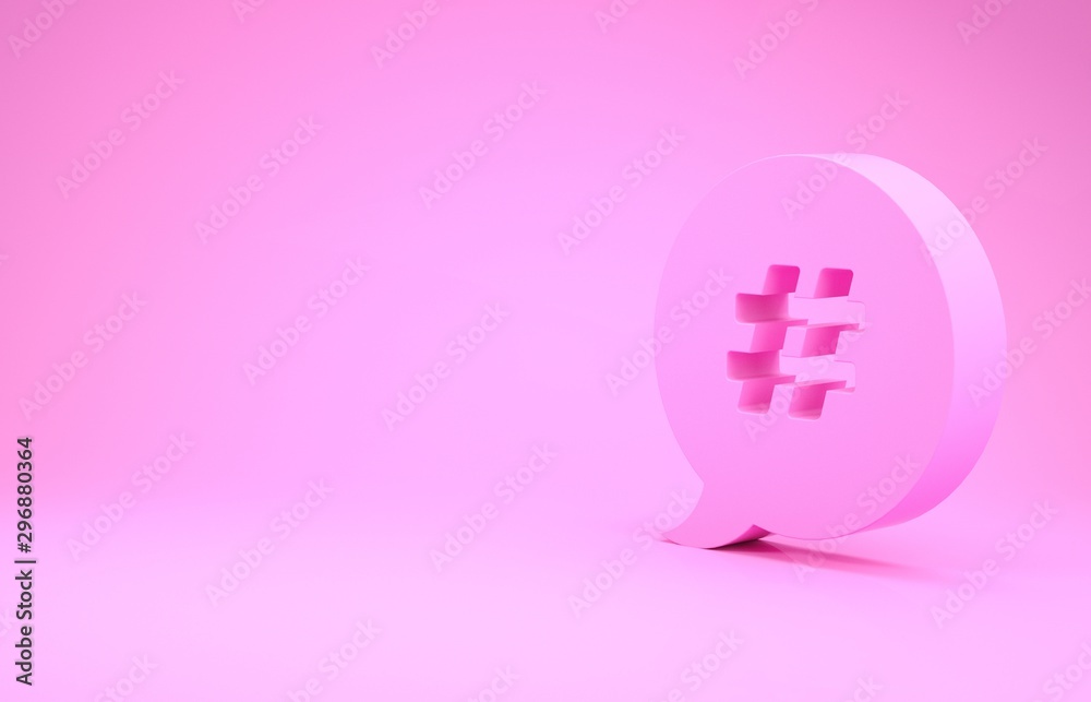 Pink Hashtag speech bubble icon isolated on pink background. Concept of ...