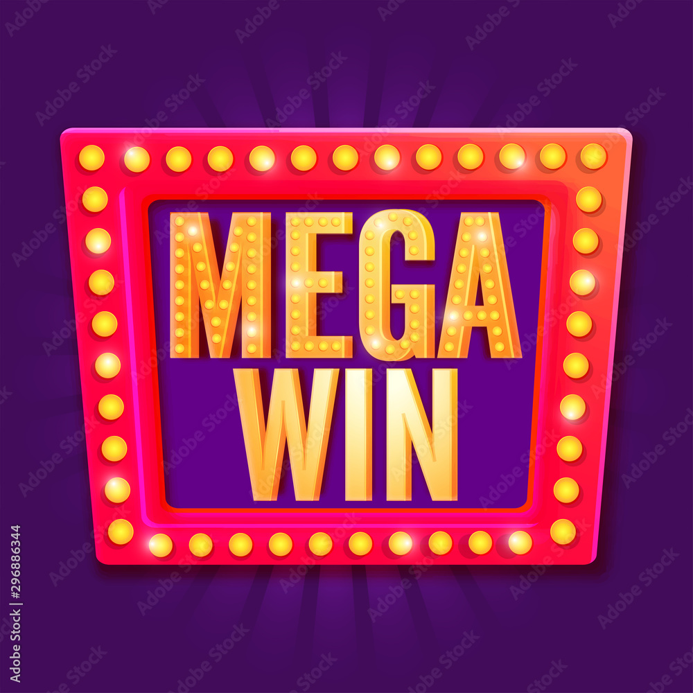 3D Golden Text Mega Win in marquee lights frame. Stock Vector | Adobe Stock