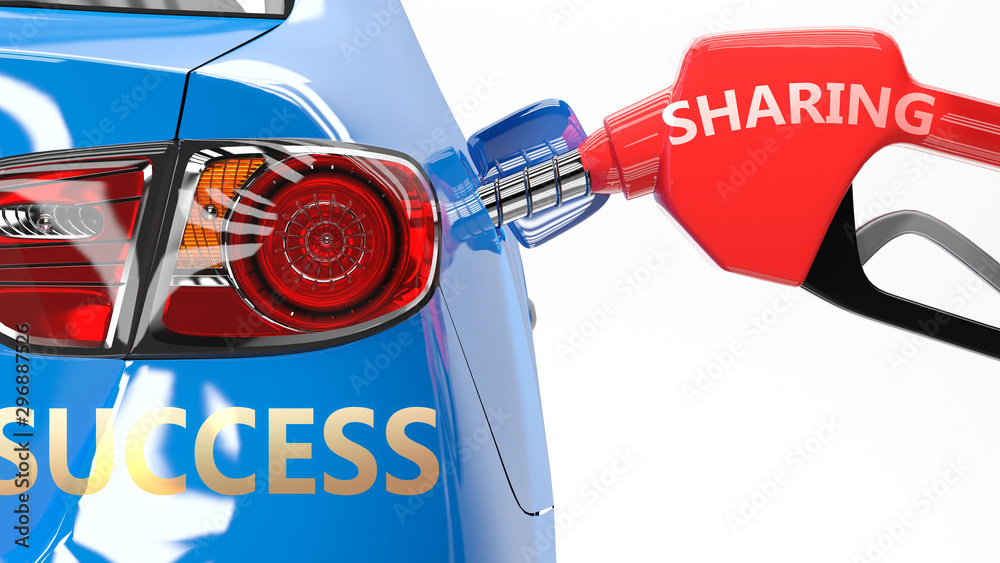 Sharing, success and happy life - pictured as a fuel pump and a car ...