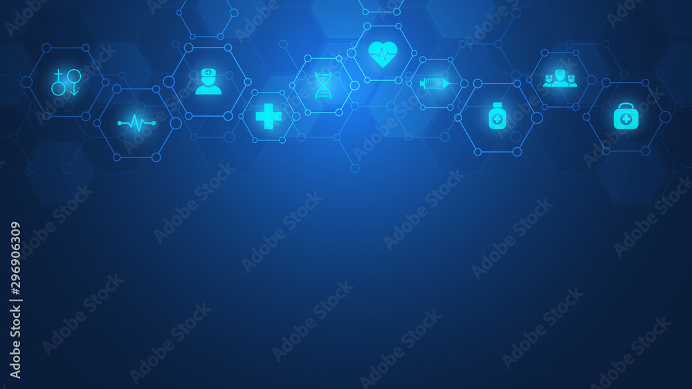 Healthcare and technology concept with flat icons and symbols. Template ...