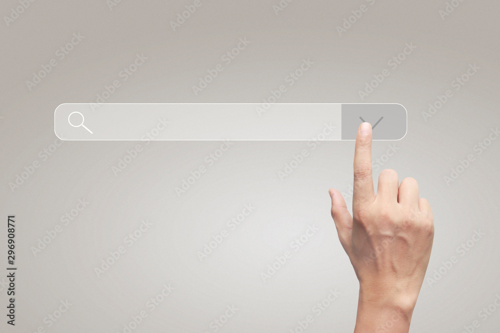 Hands touching button screen interface global connection customer ...