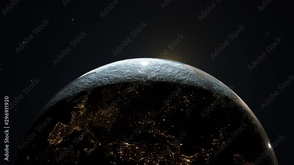 Earth from Space with Twinkling Stars. Sunrise. Earth Rotation Loop ...