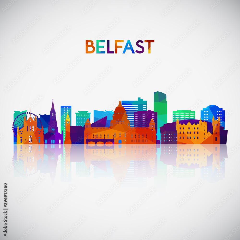 Belfast skyline silhouette in colorful geometric style. Symbol for your ...