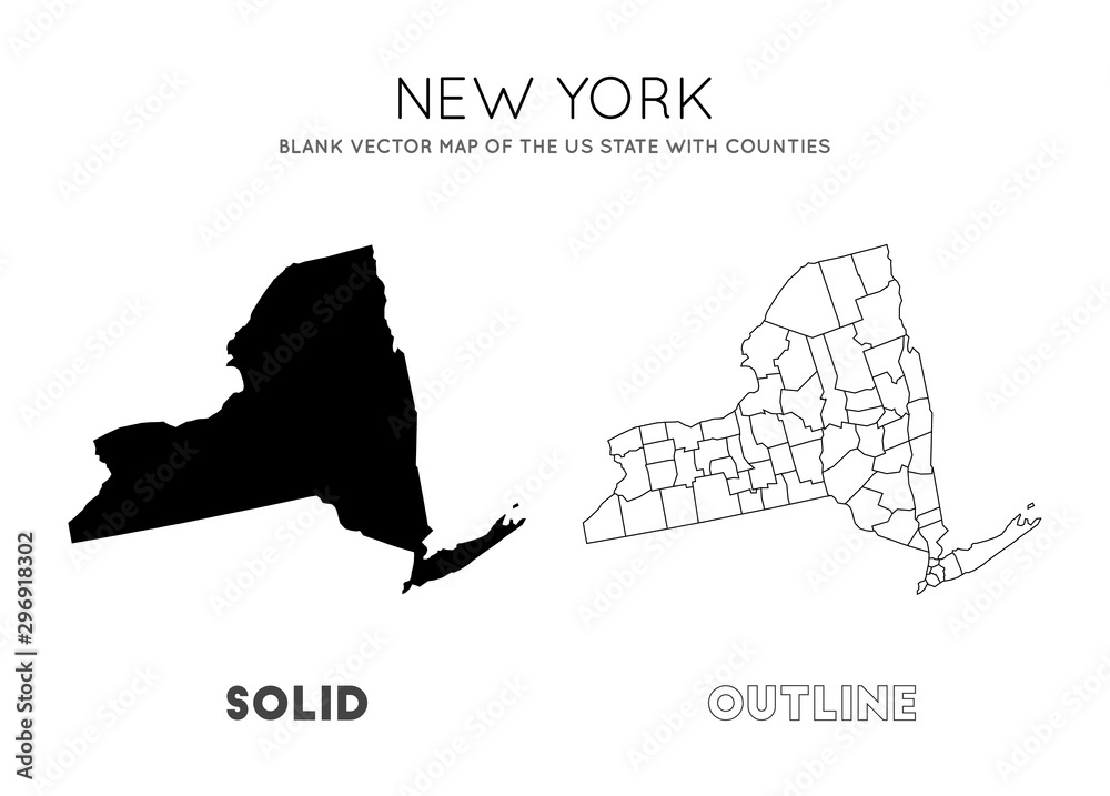 New York map. Blank vector map of the Us State with counties. Borders ...