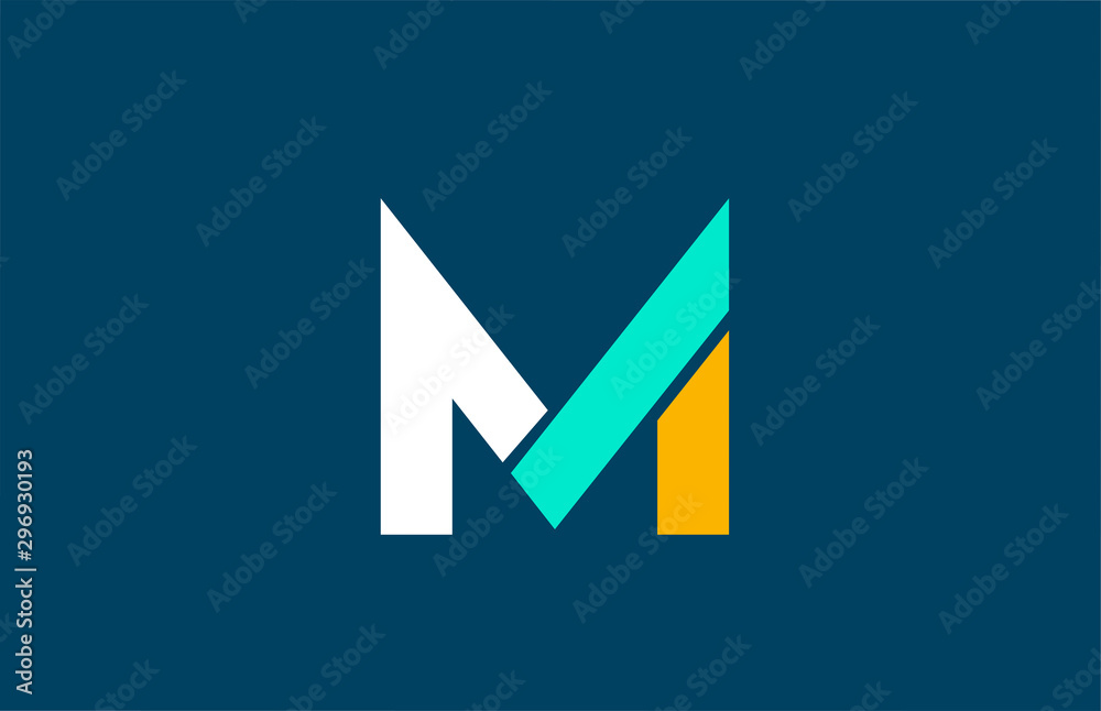 blue white yellow green M letter logo alphabet for company icon design ...