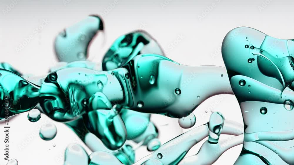 transparent petrol, green blue oil bubbles and fluid shapes in purified ...