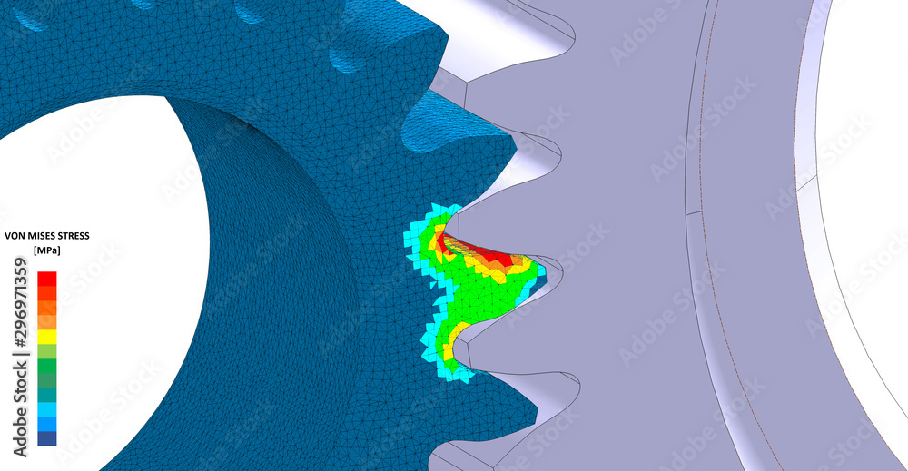 3D Illustration. Von Mises stress plot and CAD model blend isometric ...