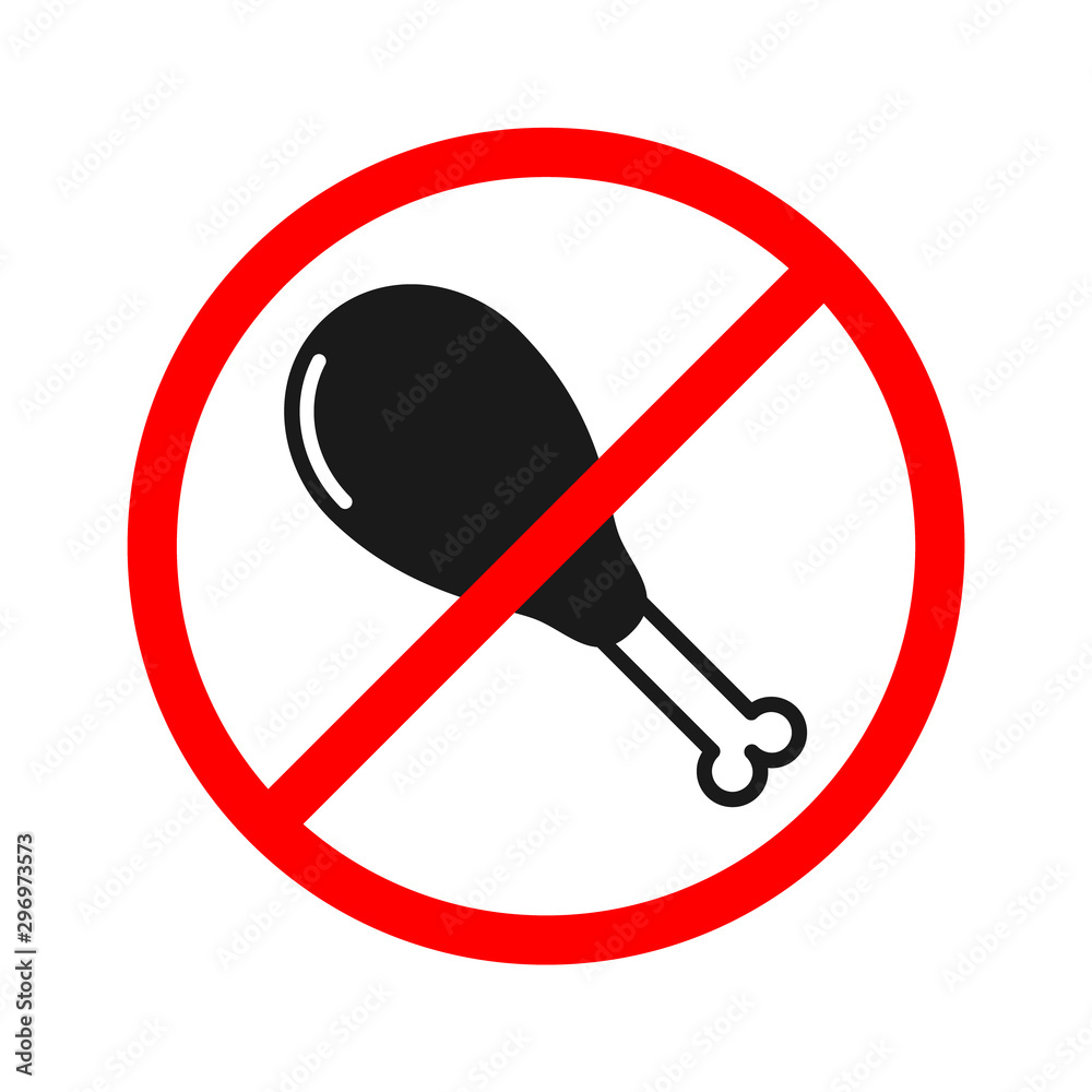 no chicken leg meat red prohibition sign flat vector icon isolated on ...