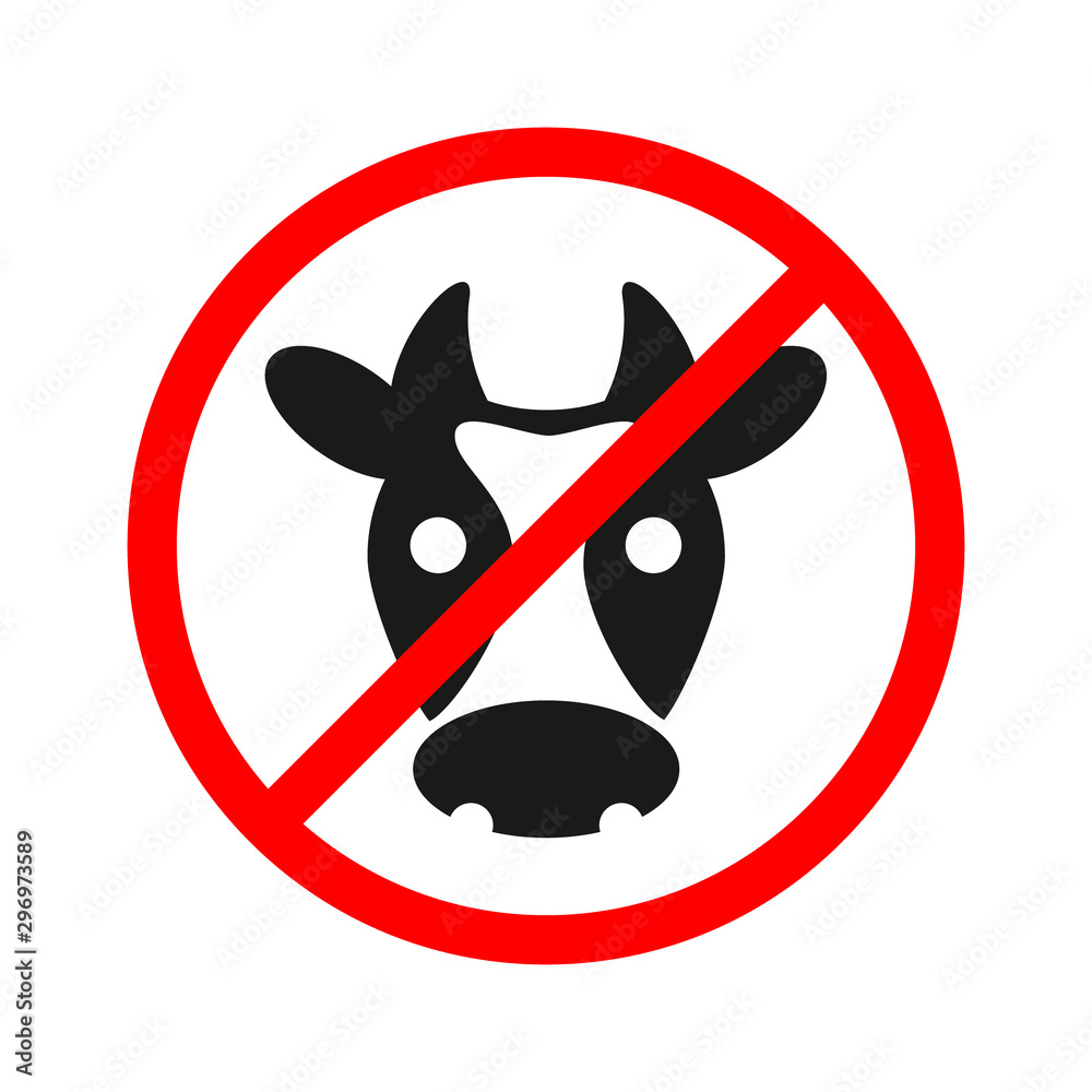 no beaf meat red prohibition sign flat vector icon isolated on white ...