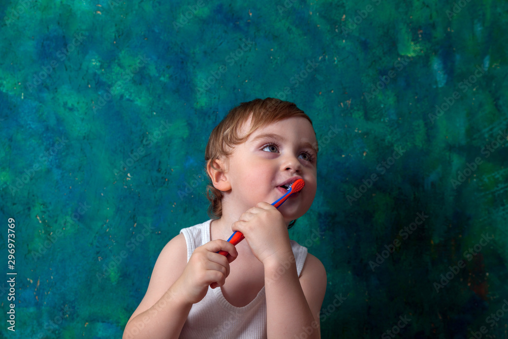 Child brushing teeth. Kids tooth brush and paste.Dental hygiene and ...