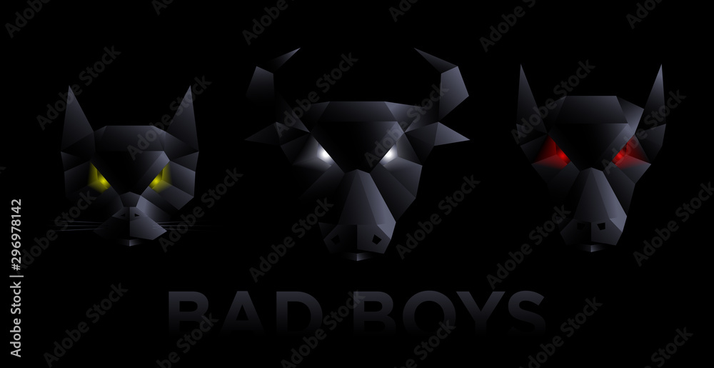 Polygonal origami paper style scary animals with black backgrounds ...
