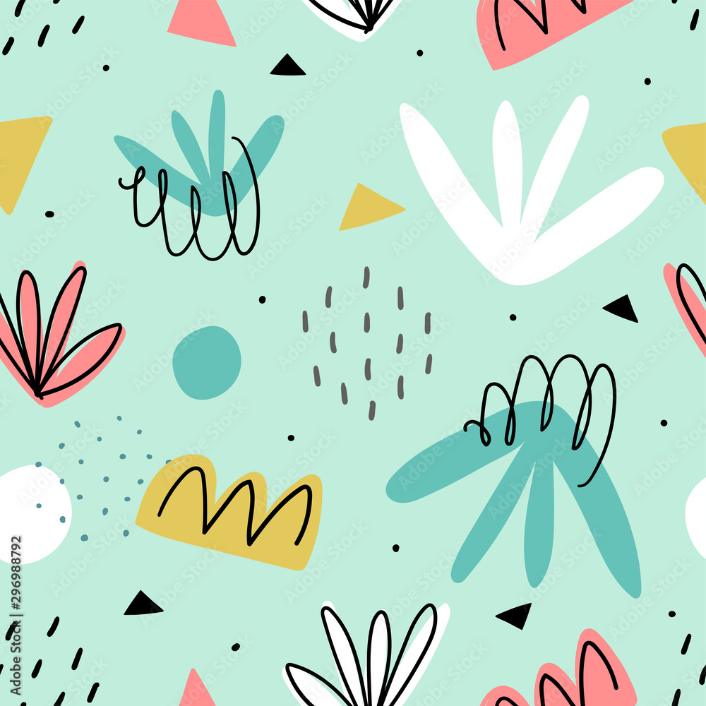 Hand drawn abstract kids seamless pattern for print, textile, wallpaper ...
