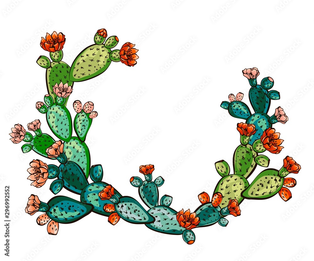 web banner template, Wreath of cacti with flowers, Decorative exotic ...