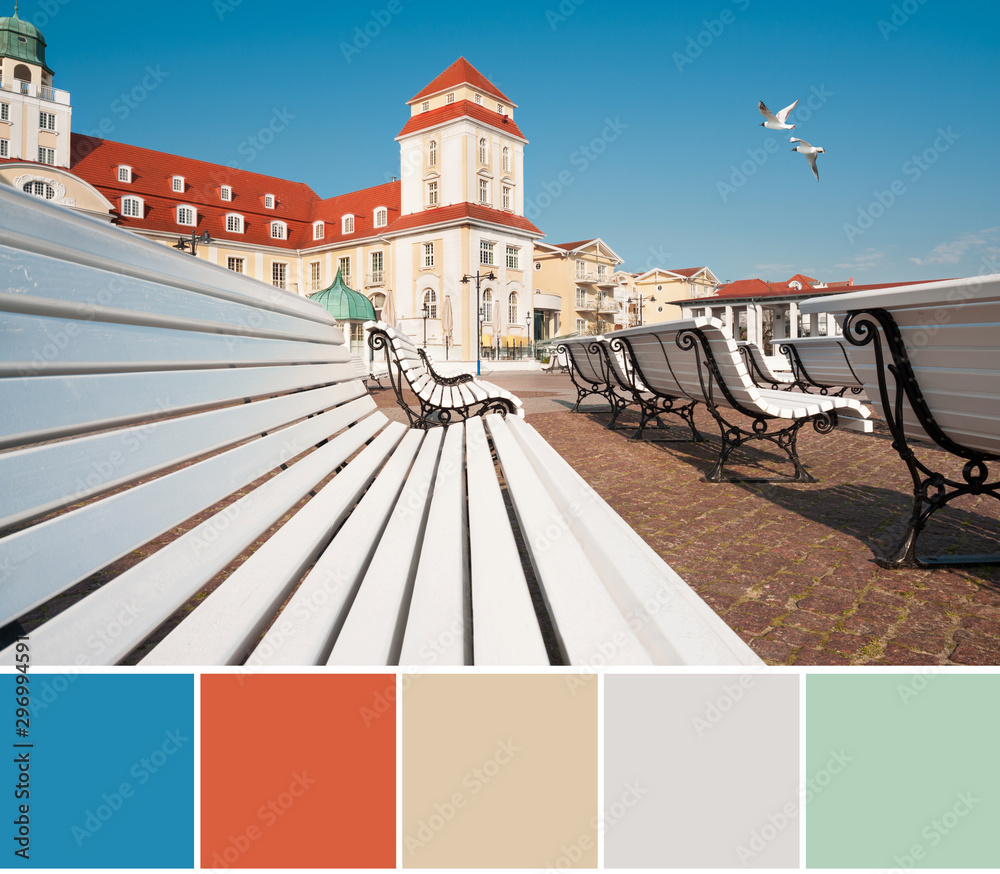 Color matching complementary palette with blue, orange, and white ...