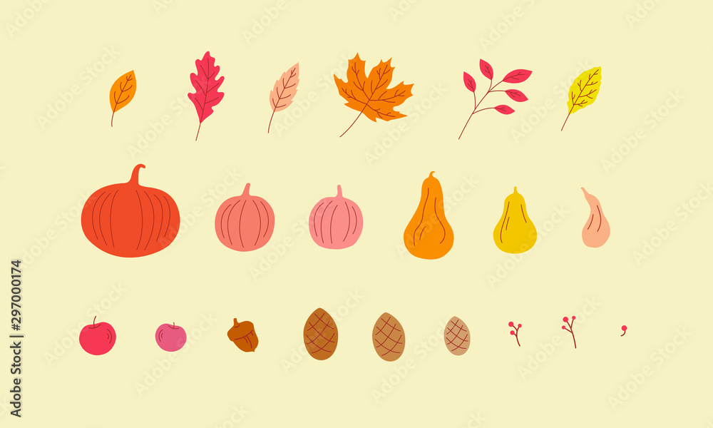 Fall illustrations set. Vector graphics of Autumn imagery. Can be used ...