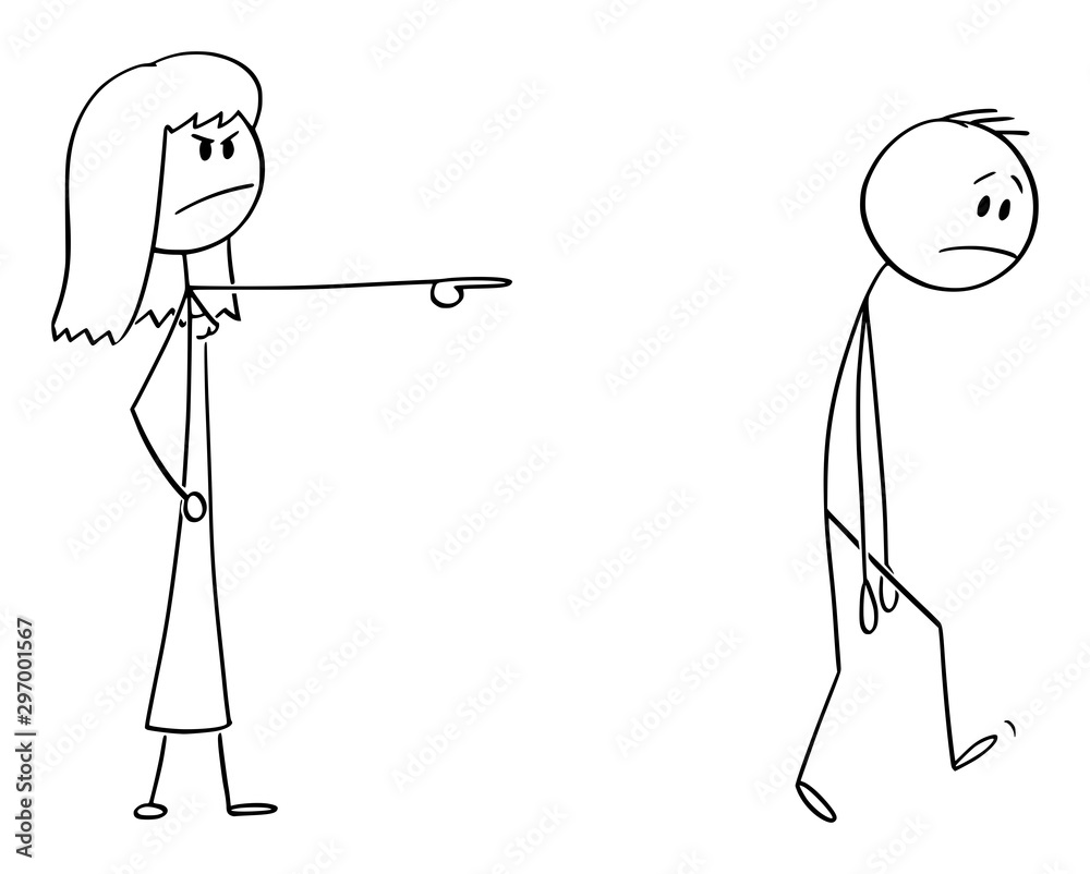Vector cartoon stick figure drawing conceptual illustration of angry ...