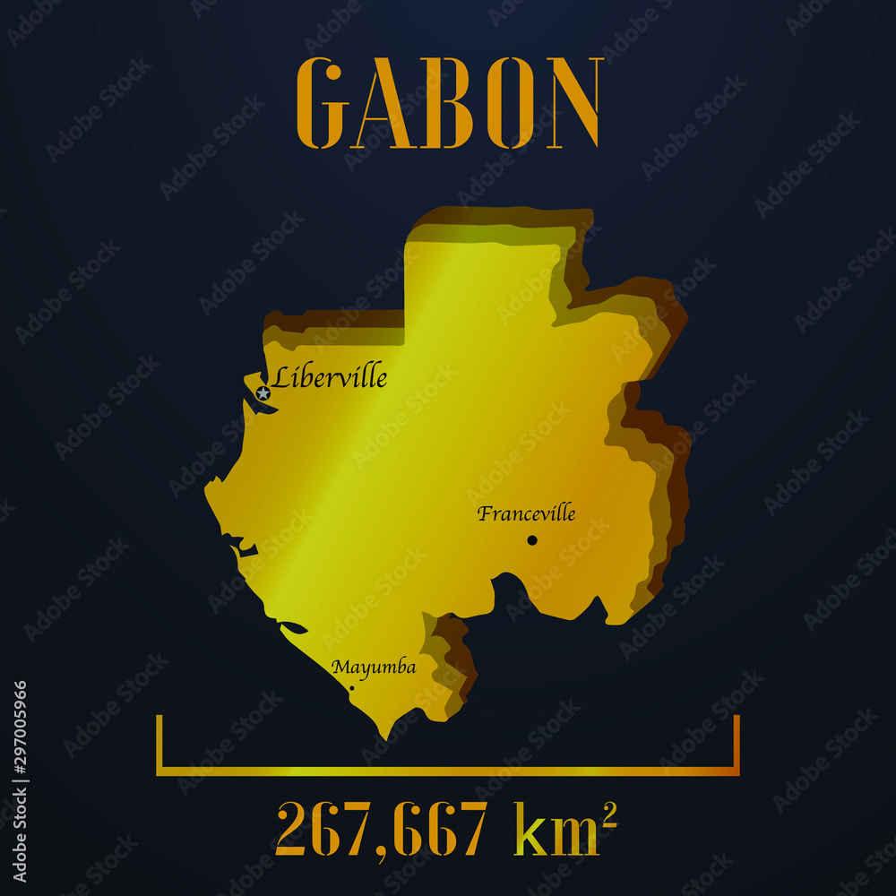 Gabon golden solid country outline silhouette, realistic piece of world ...
