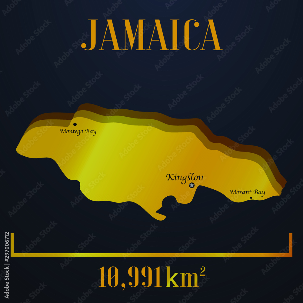 Jamaica golden solid country outline silhouette, realistic piece of ...