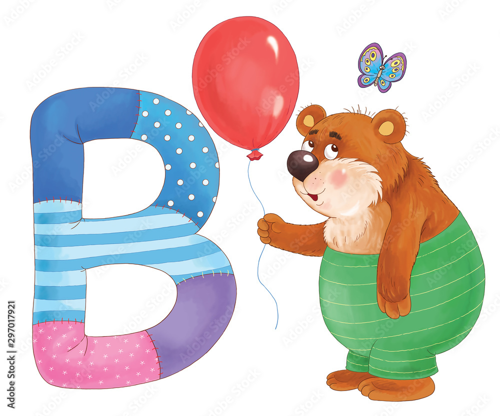 Capital letter B. Bear, balloon, butterfly. English alphabet. Letters ...