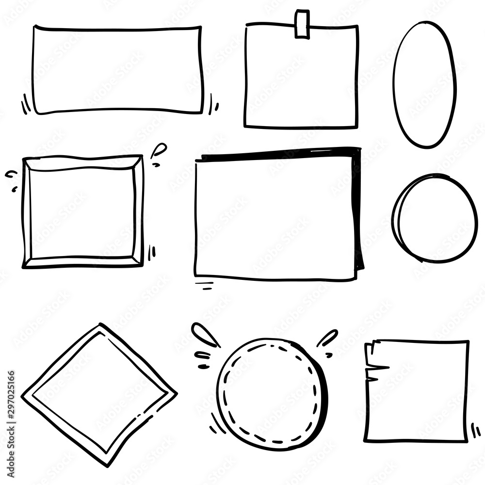 Hand drawn set of simple frame and border with different shapes: heart ...