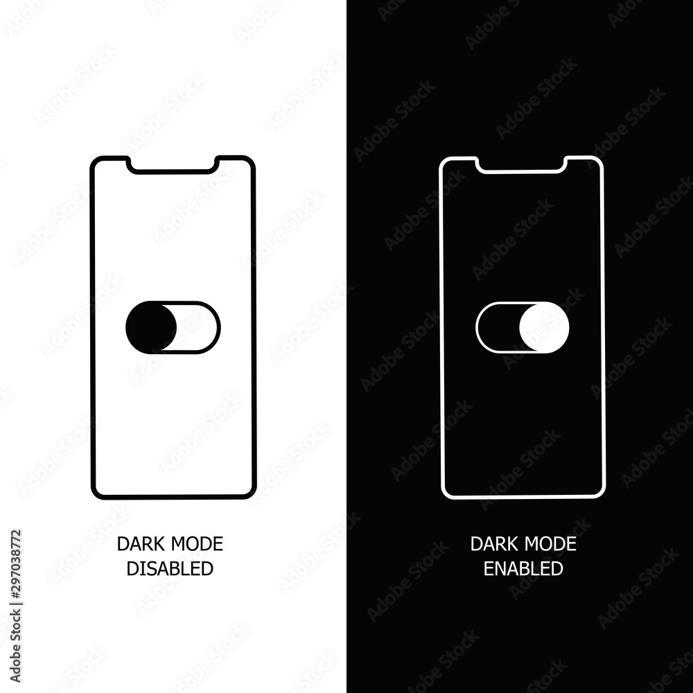 Two screens isolated on white and black background. Dark mode enabled ...
