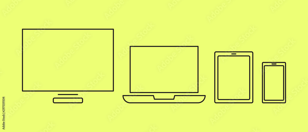 Collection of different displays of various sizes. Outline thin line ...