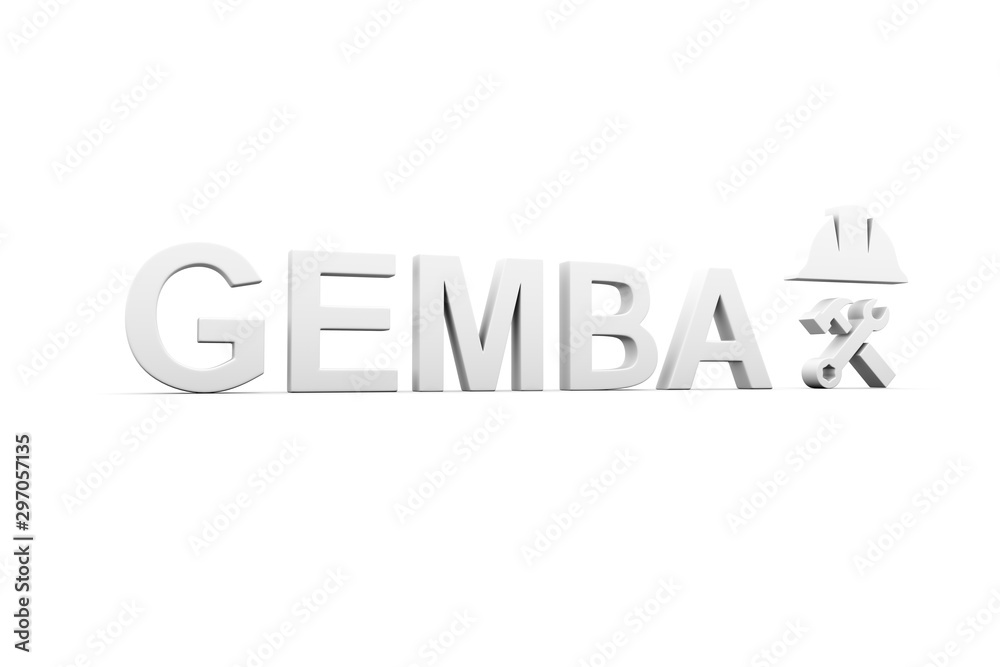 GEMBA concept white background 3d render illustration Stock ...