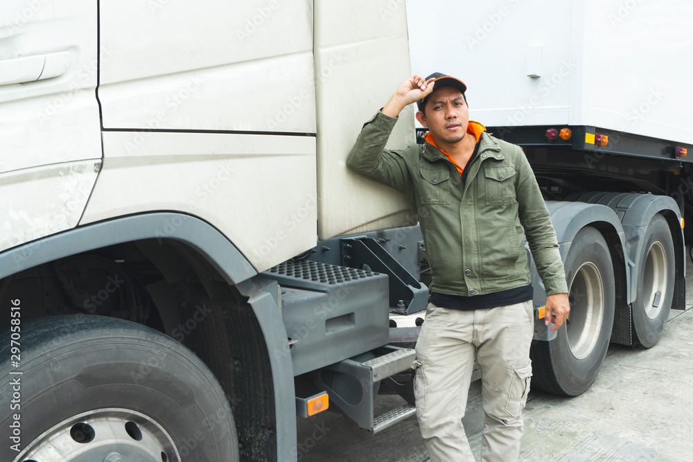 truck driver stands beside the semi-trailer truck, freight industry ...