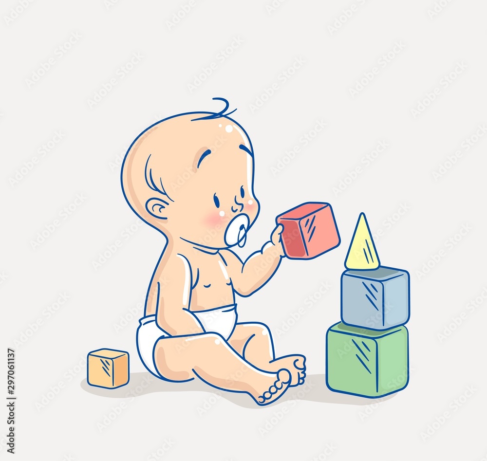 Baby Playing With Blocks Drawing
