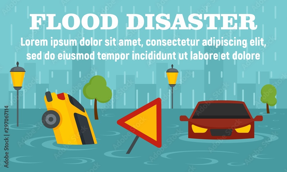 Flood disaster concept banner. Flat illustration of flood disaster ...