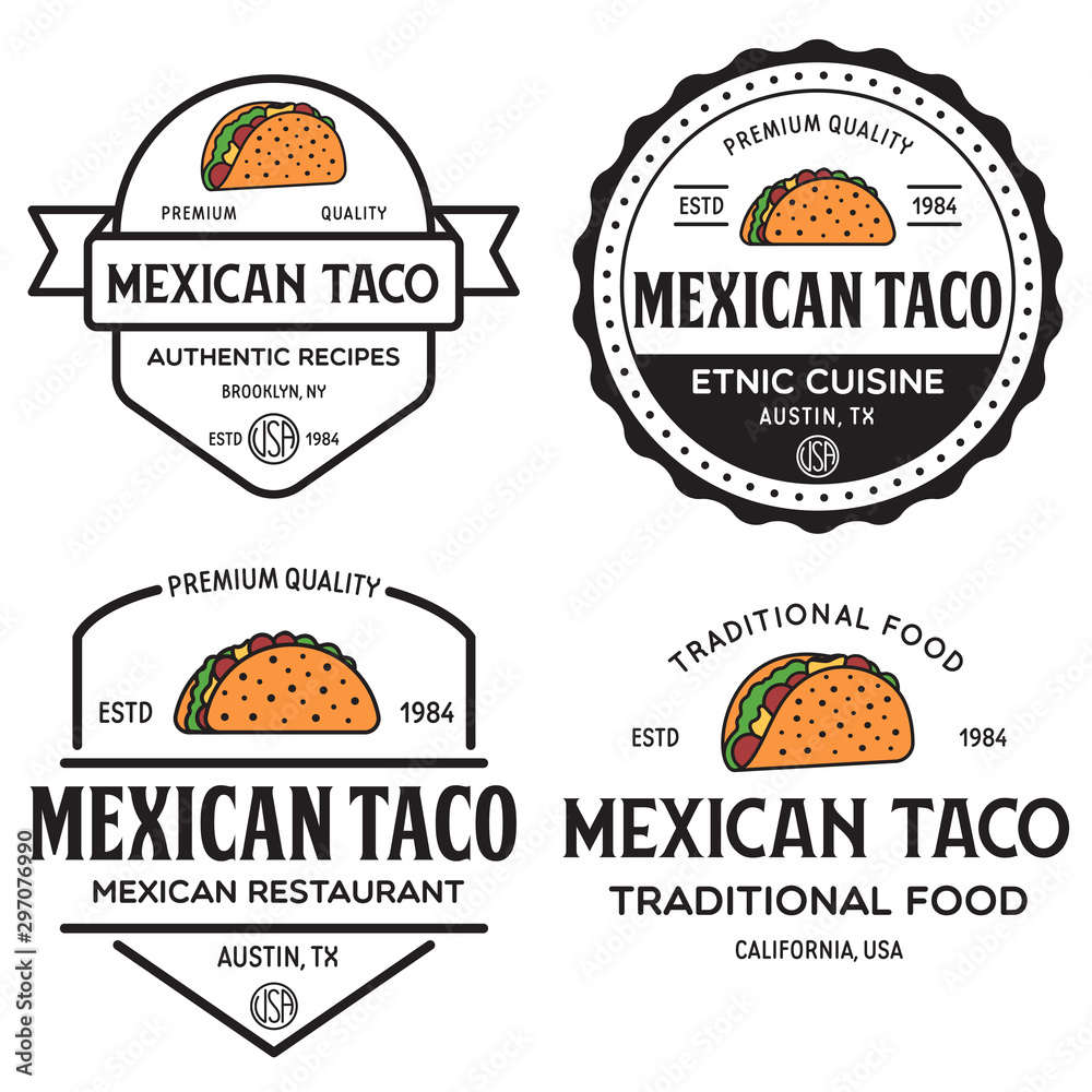 Set of taco logo, badges, banners, emblem for restaurant. Template for ...