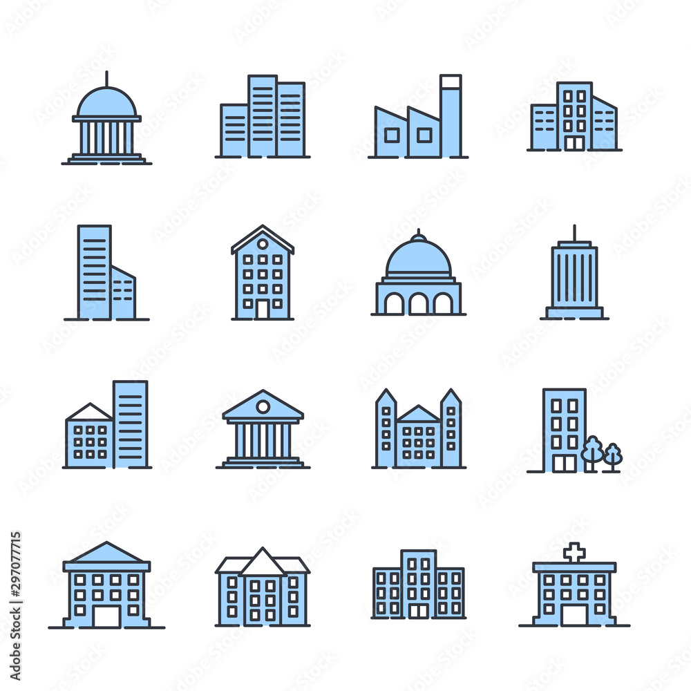 Building set icon symbol template color editable. Government buildings ...