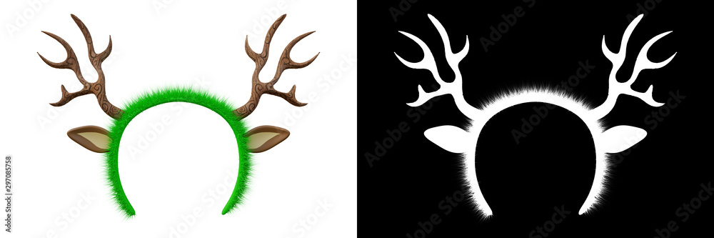 3d rendering of reindeer horn, isolated on black background with alpha ...