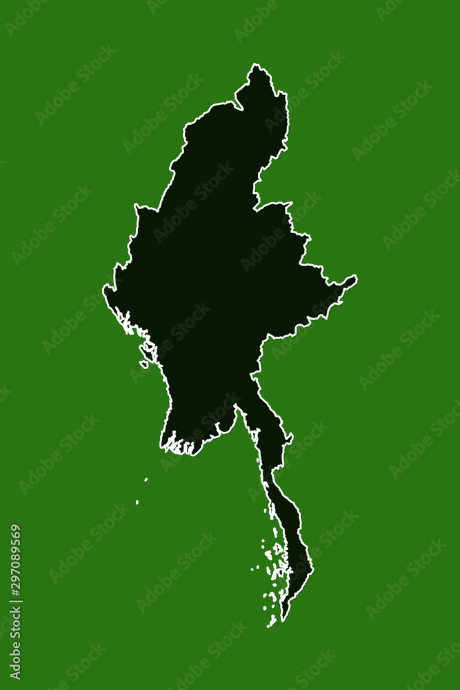 Myanmar vector map with single border line boundary using green color ...